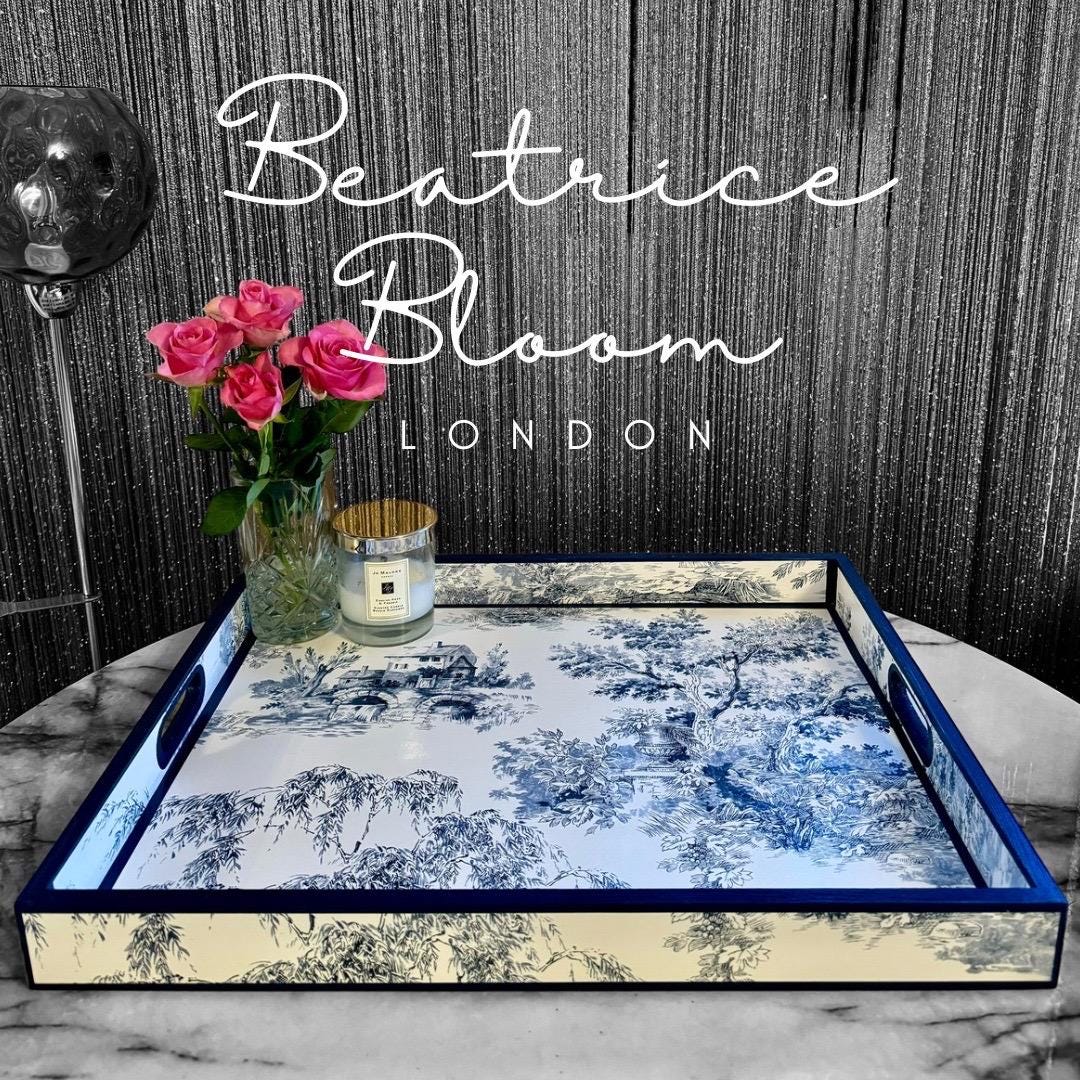 Navy Toile De Jouy Classic French Large Coffee Table Tray,teal Tray ...