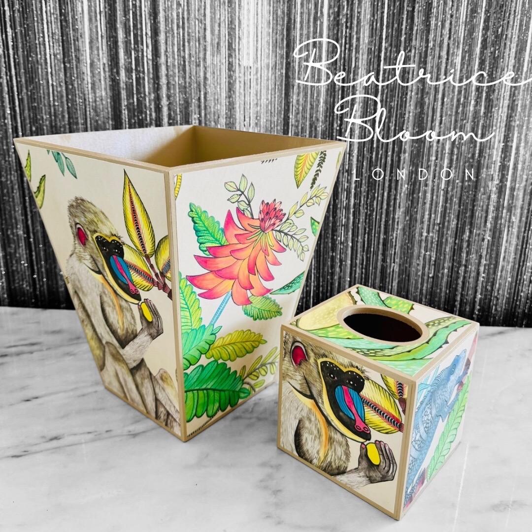 Handmade Jungle Waste Basket and Tissue Box Set, Beatrice Bloom London ...