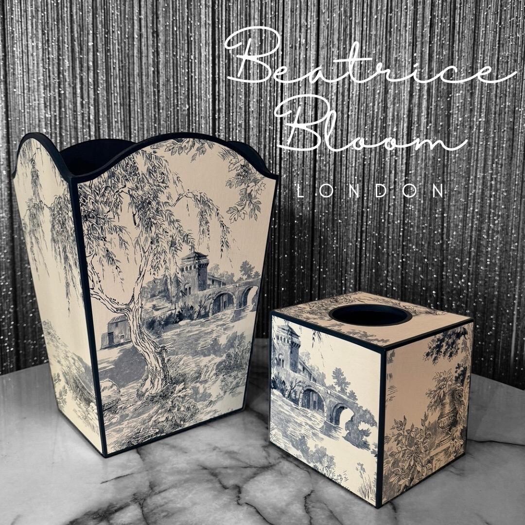 Navy Toile De Jouy Waste Bin and Tissue Box Set, Handmade Home Decor - Etsy