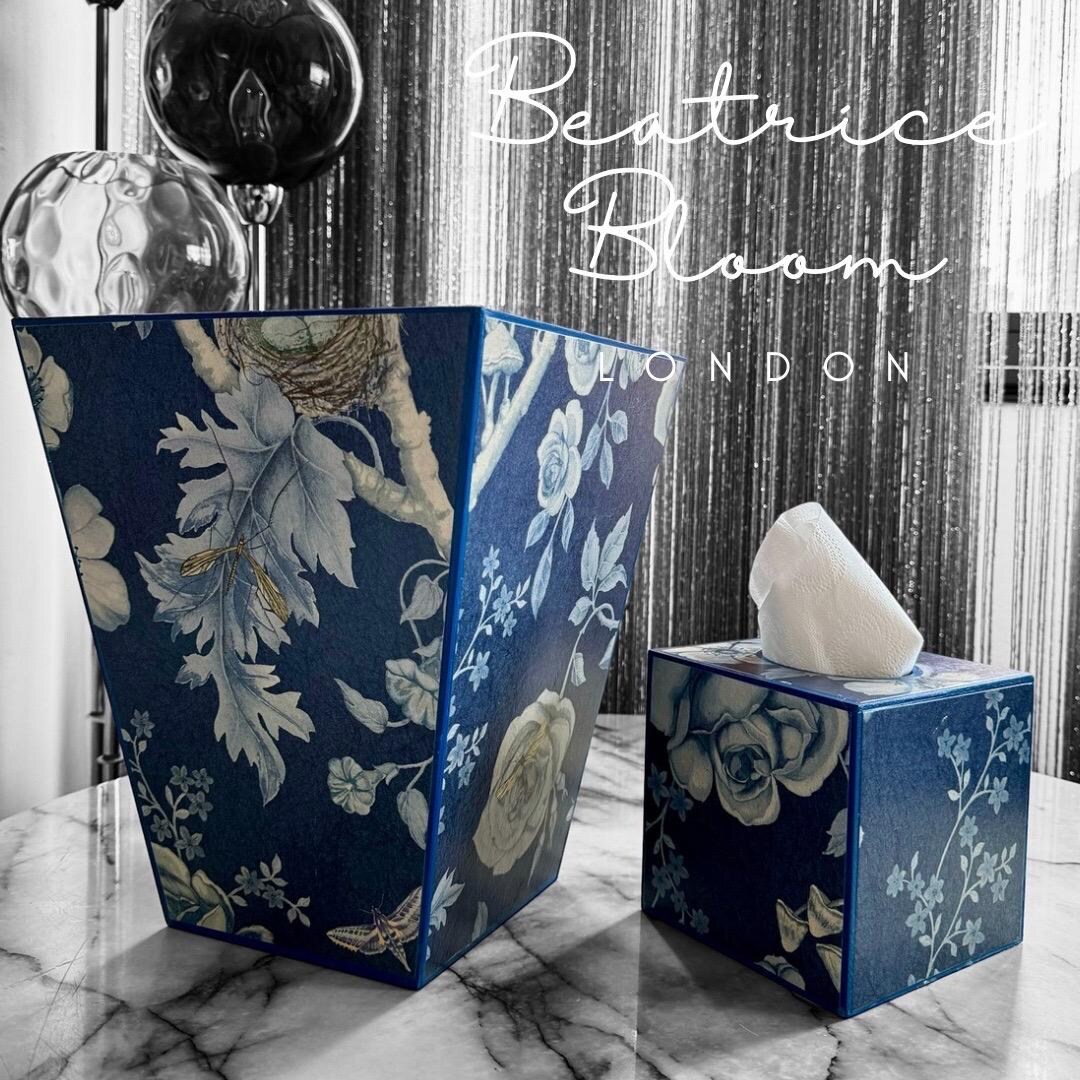 Handmade Floral Decoupage Tissue Box & Waste Bin Set, Sanderson Tansy ...