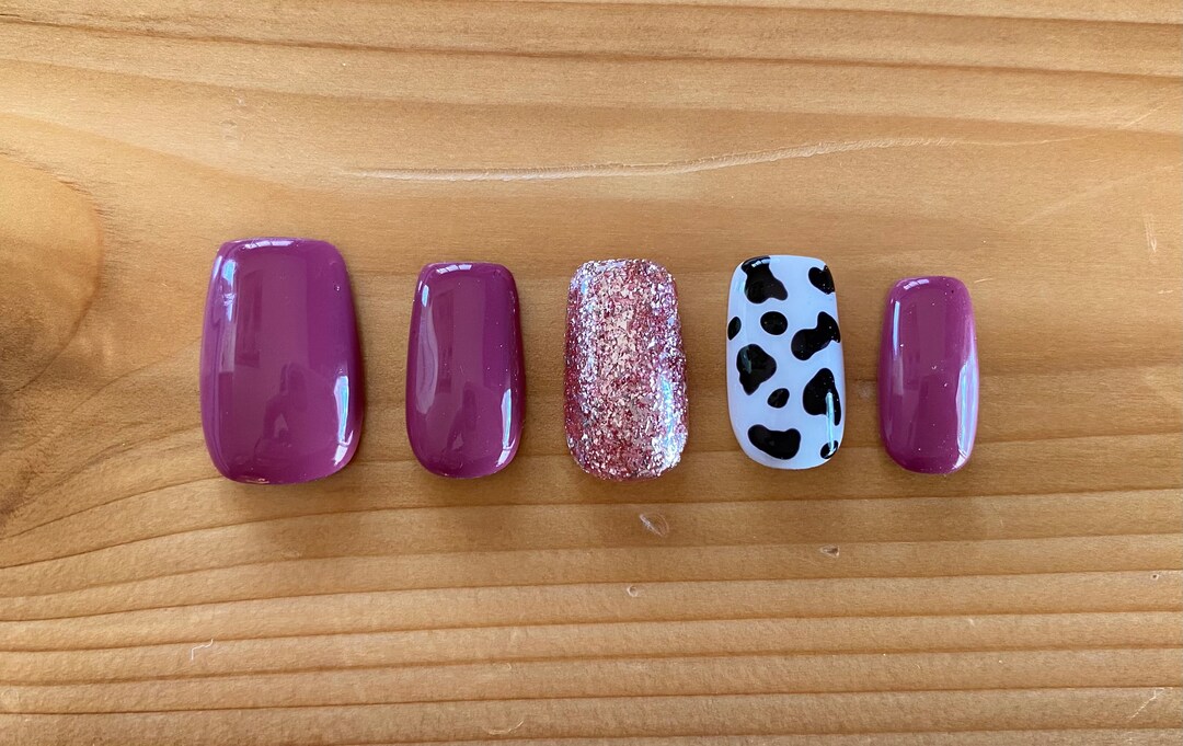 Mulberry Sugar Cow Print Gel Cured Press on Nails - Etsy