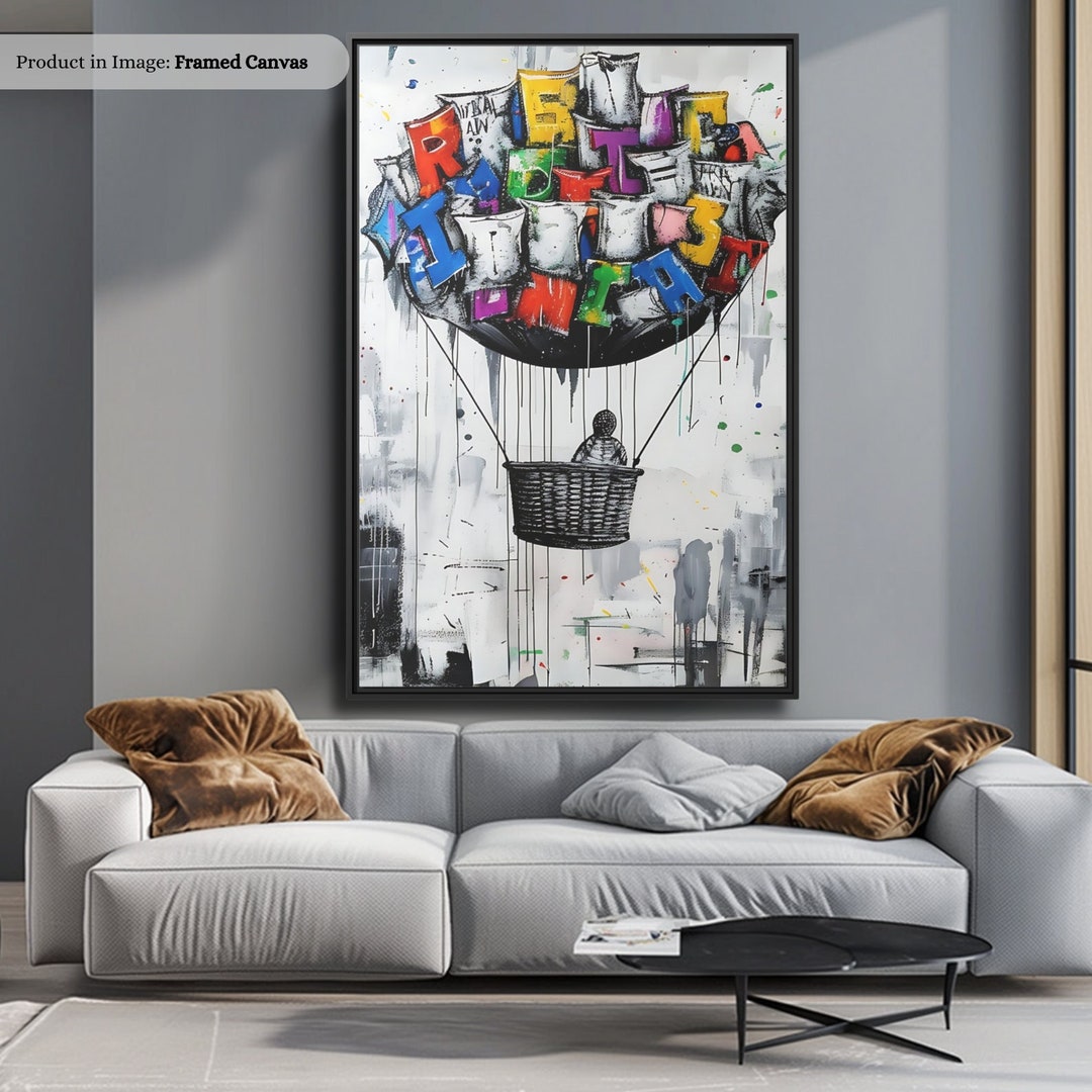 Vibrant Banksy-inspired Balloon Canvas Art, Unique Graffiti Wall Art ...