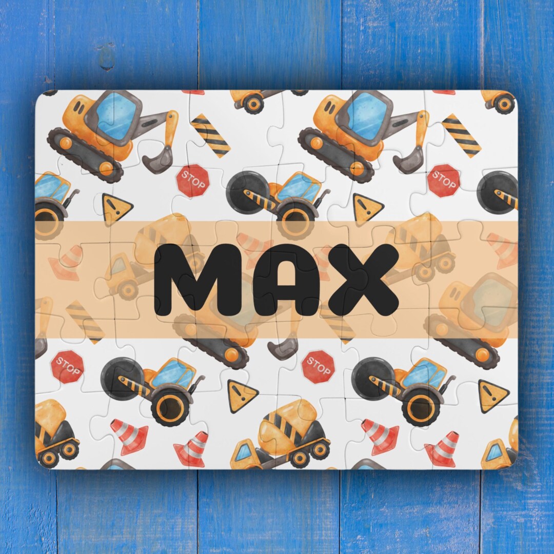 Custom Kids Name Puzzle, Personalized Construction T Toddler Gift ...