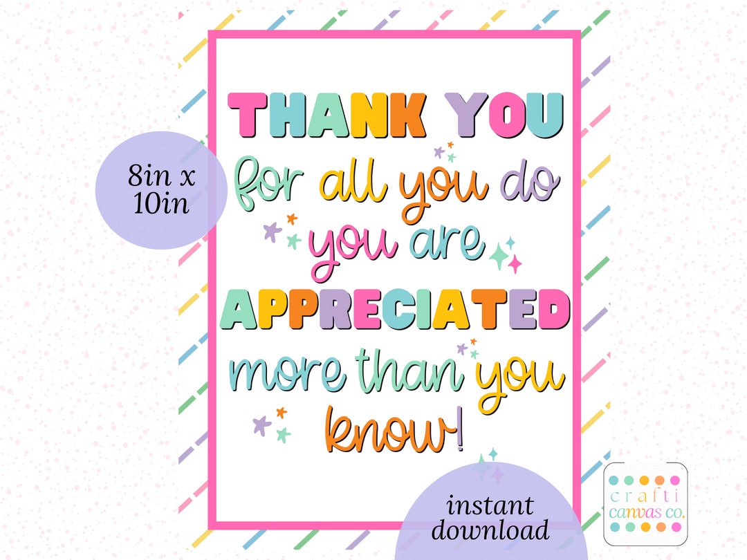Colorful Teacher Appreciation 8x10 Printable Sign, PTO PTA Instant ...