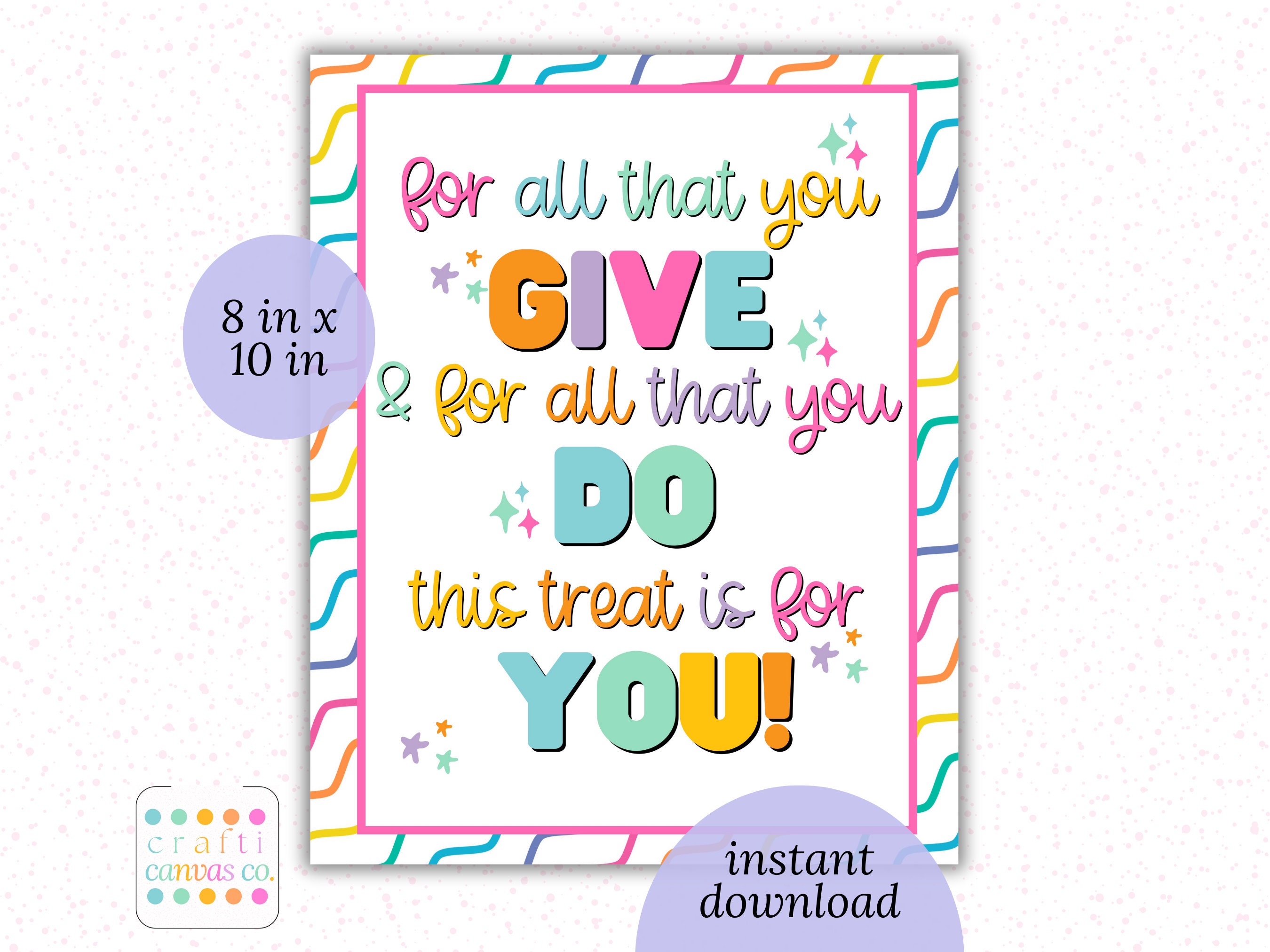 Teacher Appreciation 8x10 Printable Sign, Employee Treat Thank You Sign ...