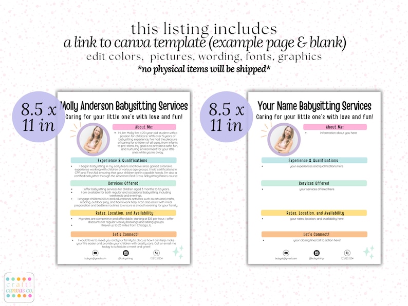 Personalized Babysitting Flyer Template - Editable in Canva - Custom ...