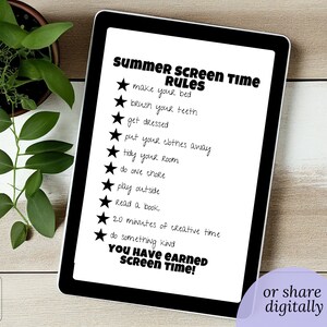 Kid Screen Time Rules, Summer Electronic Checklist Instant Download ...
