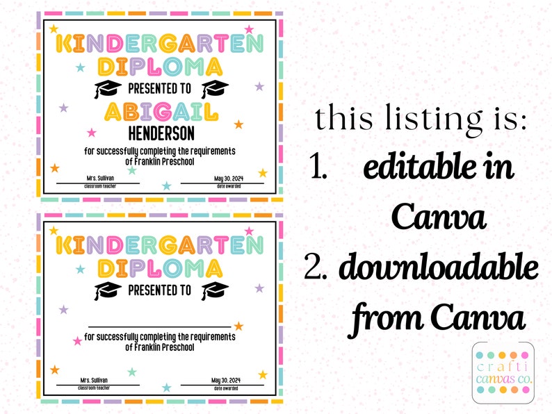 Kindergarten DIY Diploma Editable Canva Template, Customizable ...
