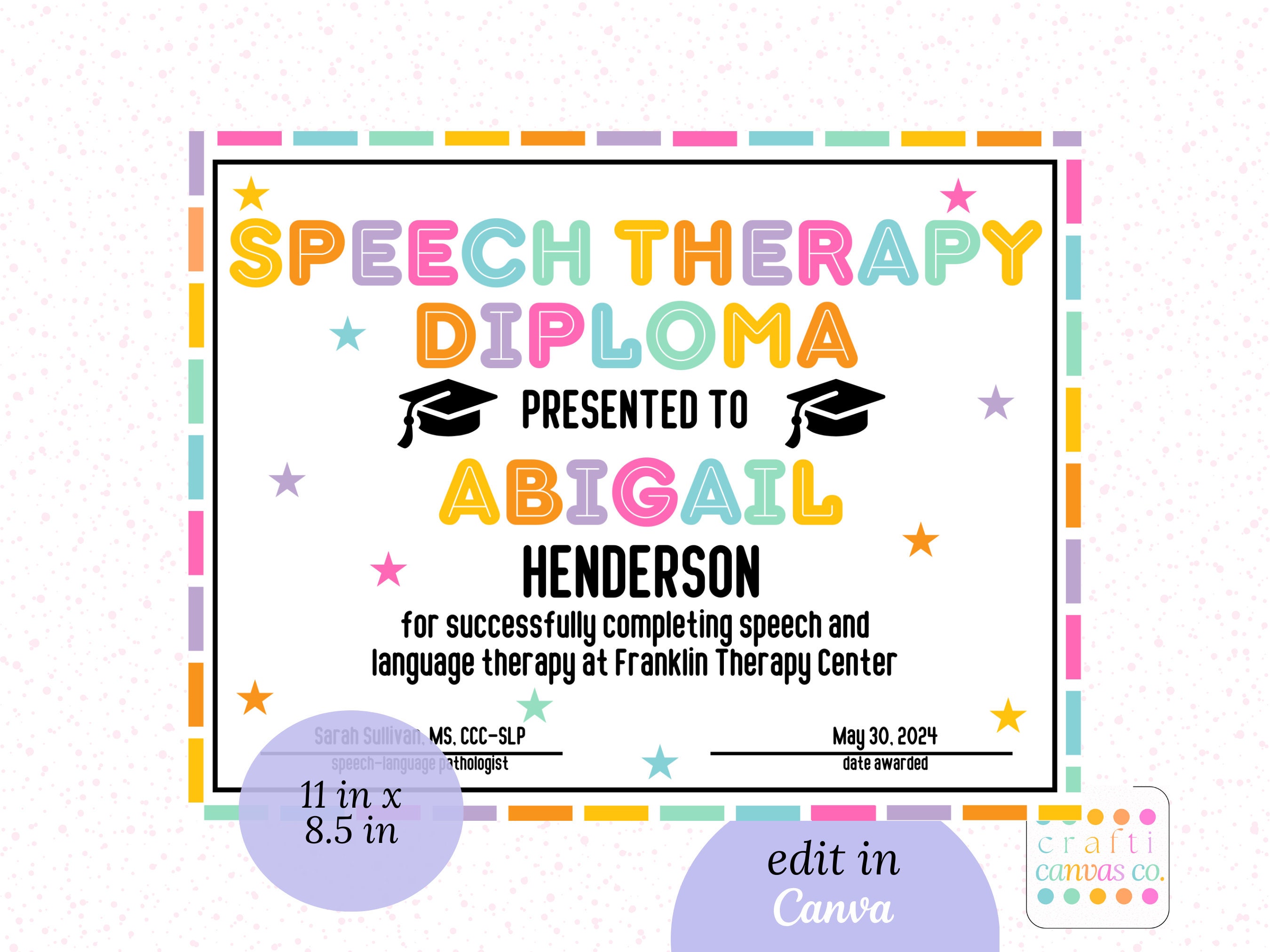 Speech Therapy Student DIY Diploma Editable Canva Template ...
