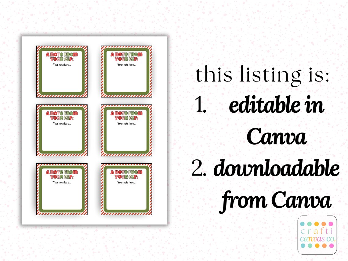 Elf Editable Canva Note, Customizable Christmas Card Template, Letter ...