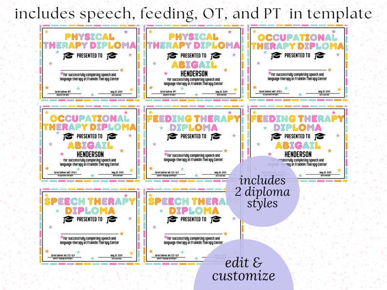 Speech Therapy Student DIY Diploma Editable Canva Template ...