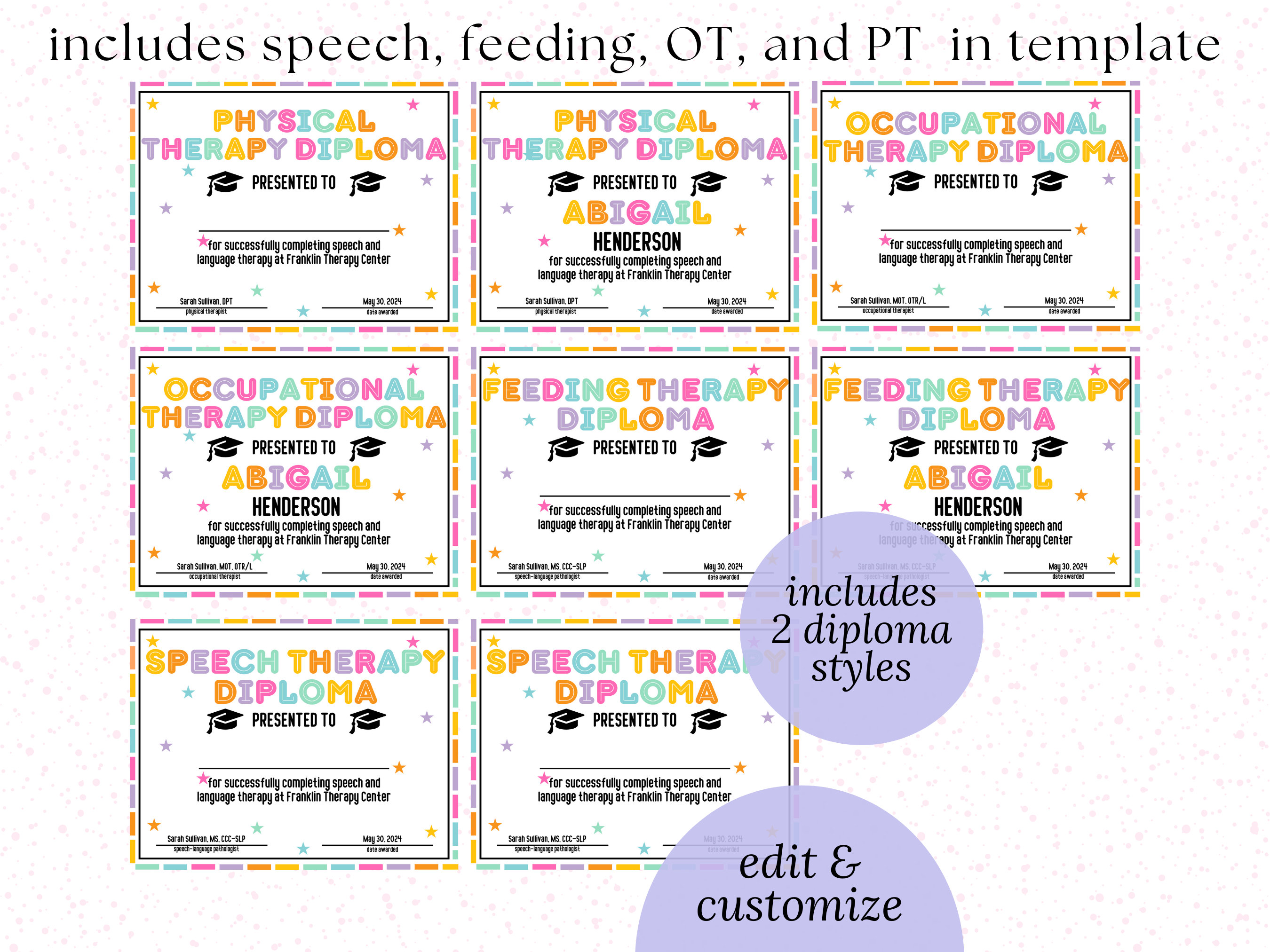 Speech Therapy Student DIY Diploma Editable Canva Template ...