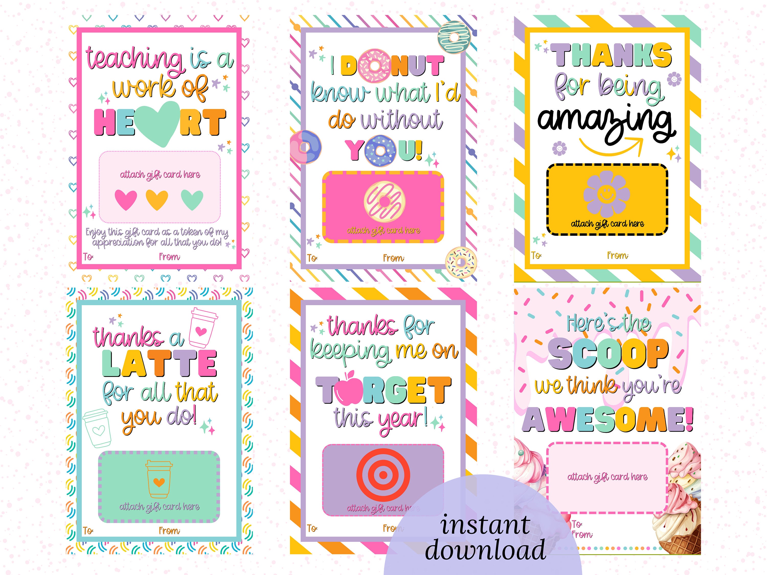 Appreciation Gift Card Holder Bundle Printable, Teacher Gift, Employee ...