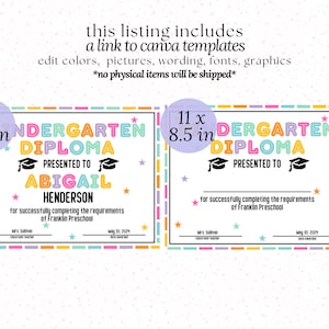 Kindergarten DIY Diploma Editable Canva Template, Customizable ...