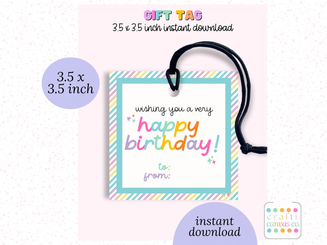 Birthday Party Gift Tag Printable - Colorful Card for Kid, Teen, Adult ...