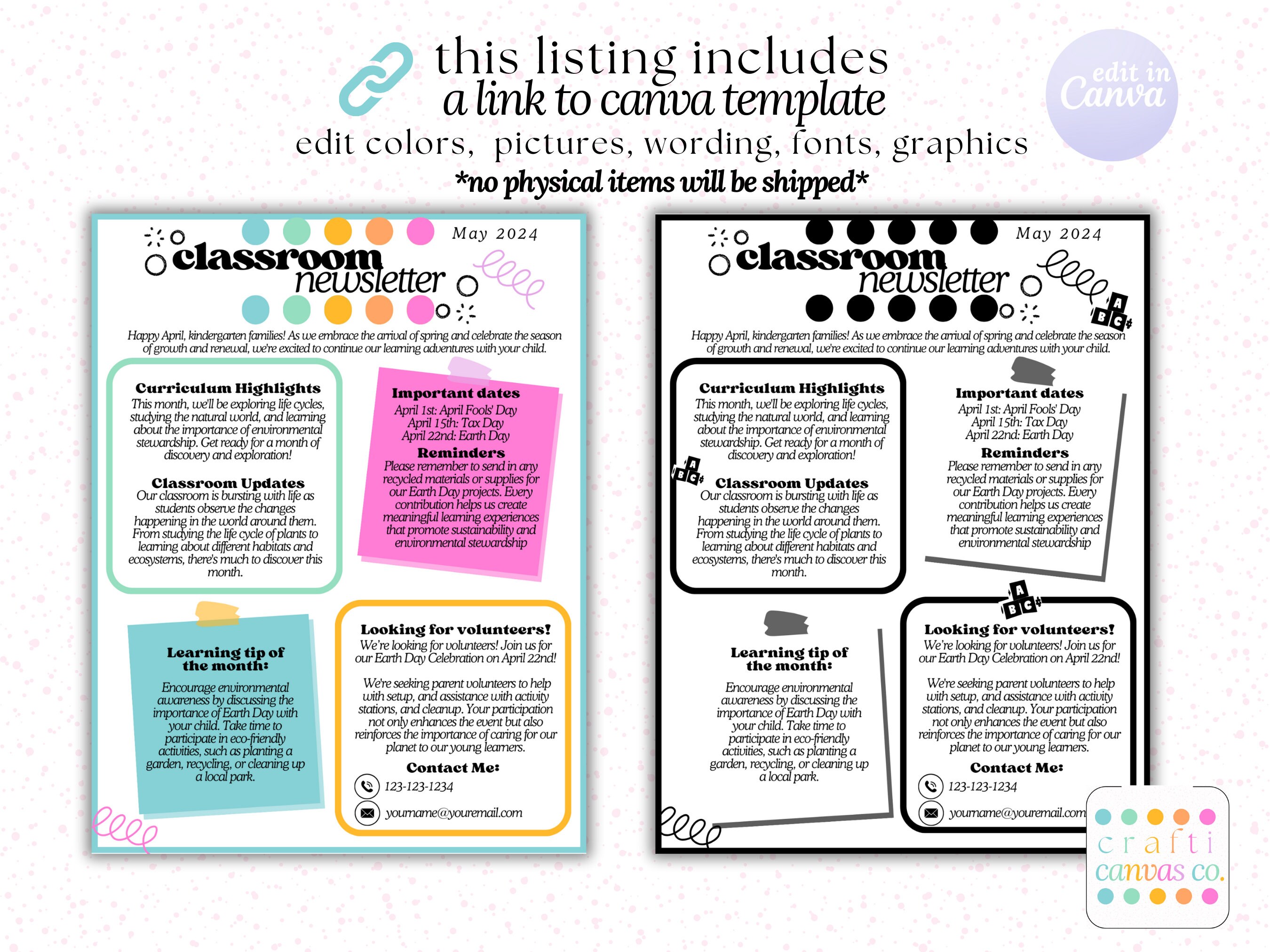 Colorful Classroom Newsletter Editable Template, Monthly Classroom ...
