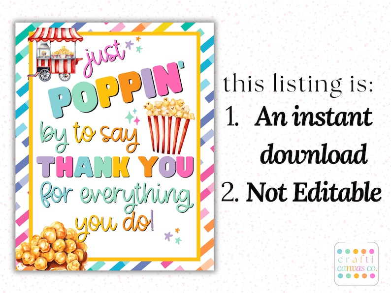 Just Poppin' by to Say Thank You 8x10 Printable Sign, Teacher ...