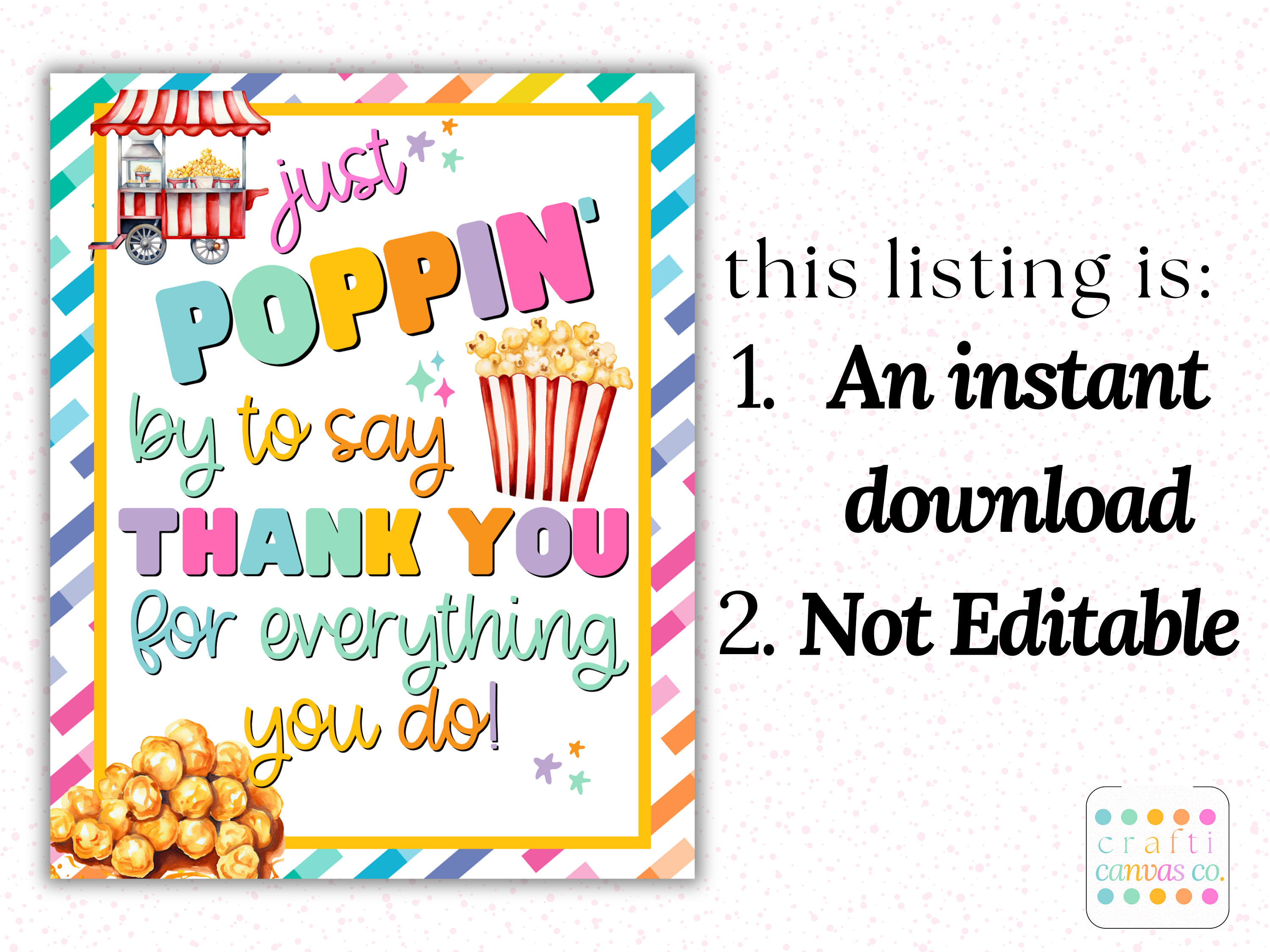 Just Poppin' by to Say Thank You 8x10 Printable Sign, Teacher ...