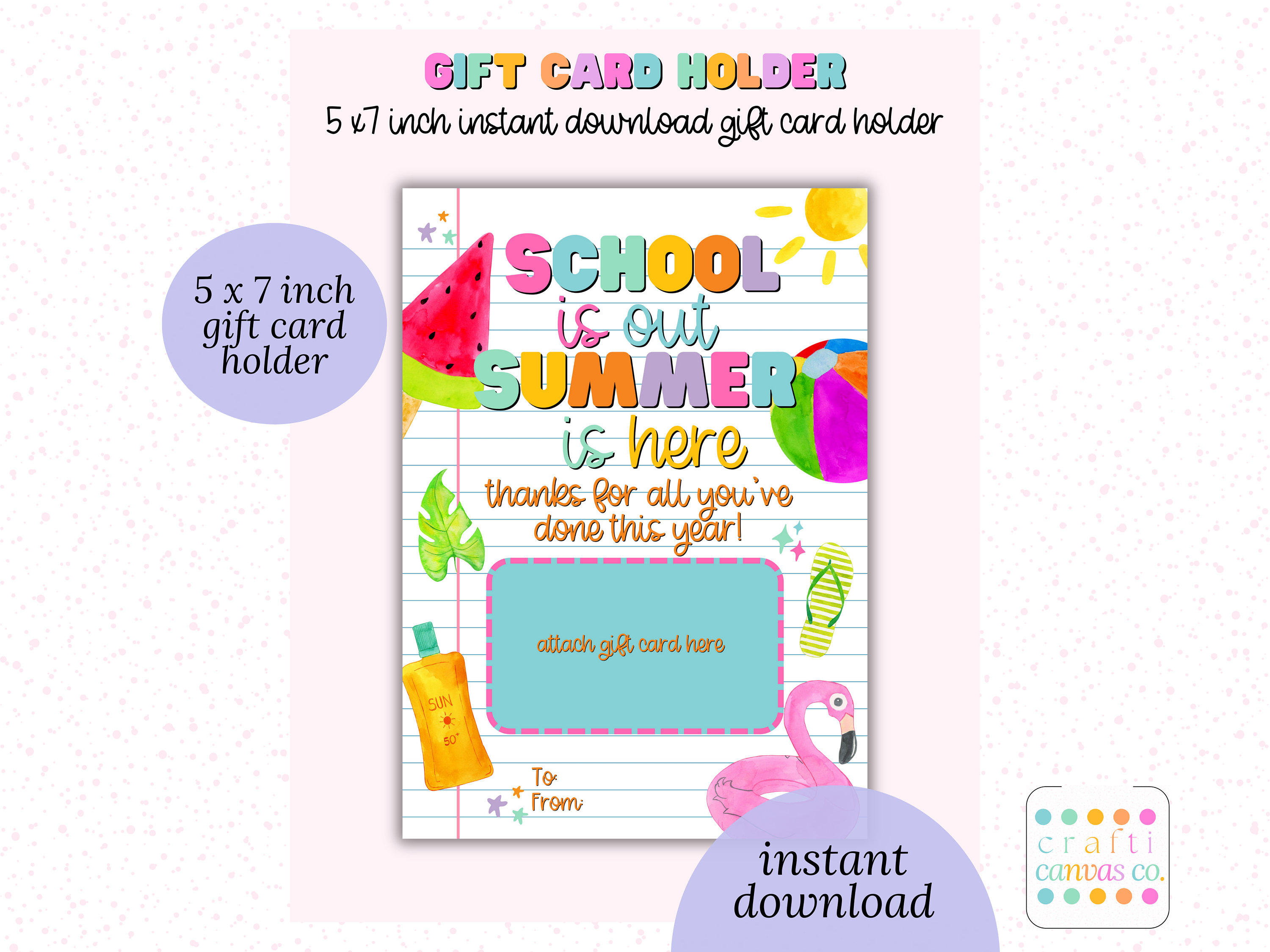 School is Out Summer is Here Gift Card Holder Printable, Teacher Thank ...