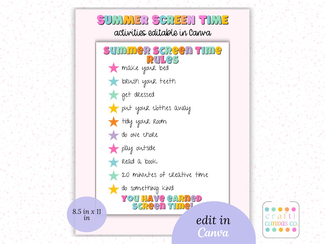 Kid Screen Time Rules, Summer Electronic Checklist Instant Download ...