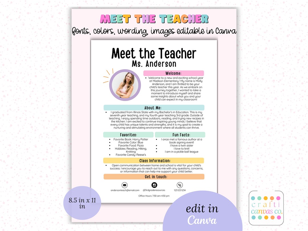 Meet the Teacher Template, Editable Teacher Introduction, Back to ...