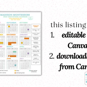 2024-2025 Editable School Calendar Template | Year at a Glance Schedule ...