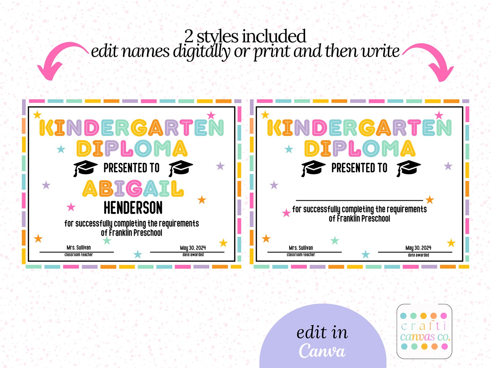 Kindergarten DIY Diploma Editable Canva Template, Customizable ...