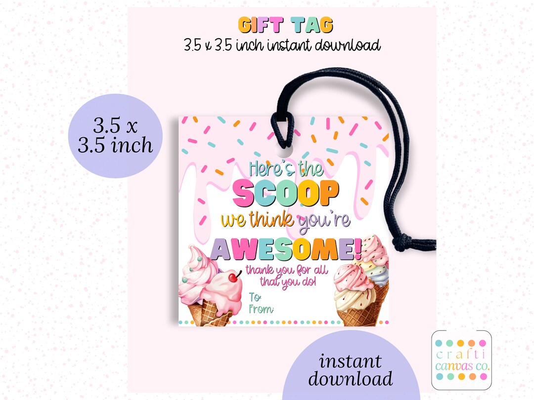 Teacher Appreciation Gift Tag, Ice Cream Favor, End of Year Thank You ...