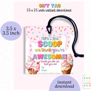 Teacher Appreciation Gift Tag, Ice Cream Favor, End of Year Thank You ...