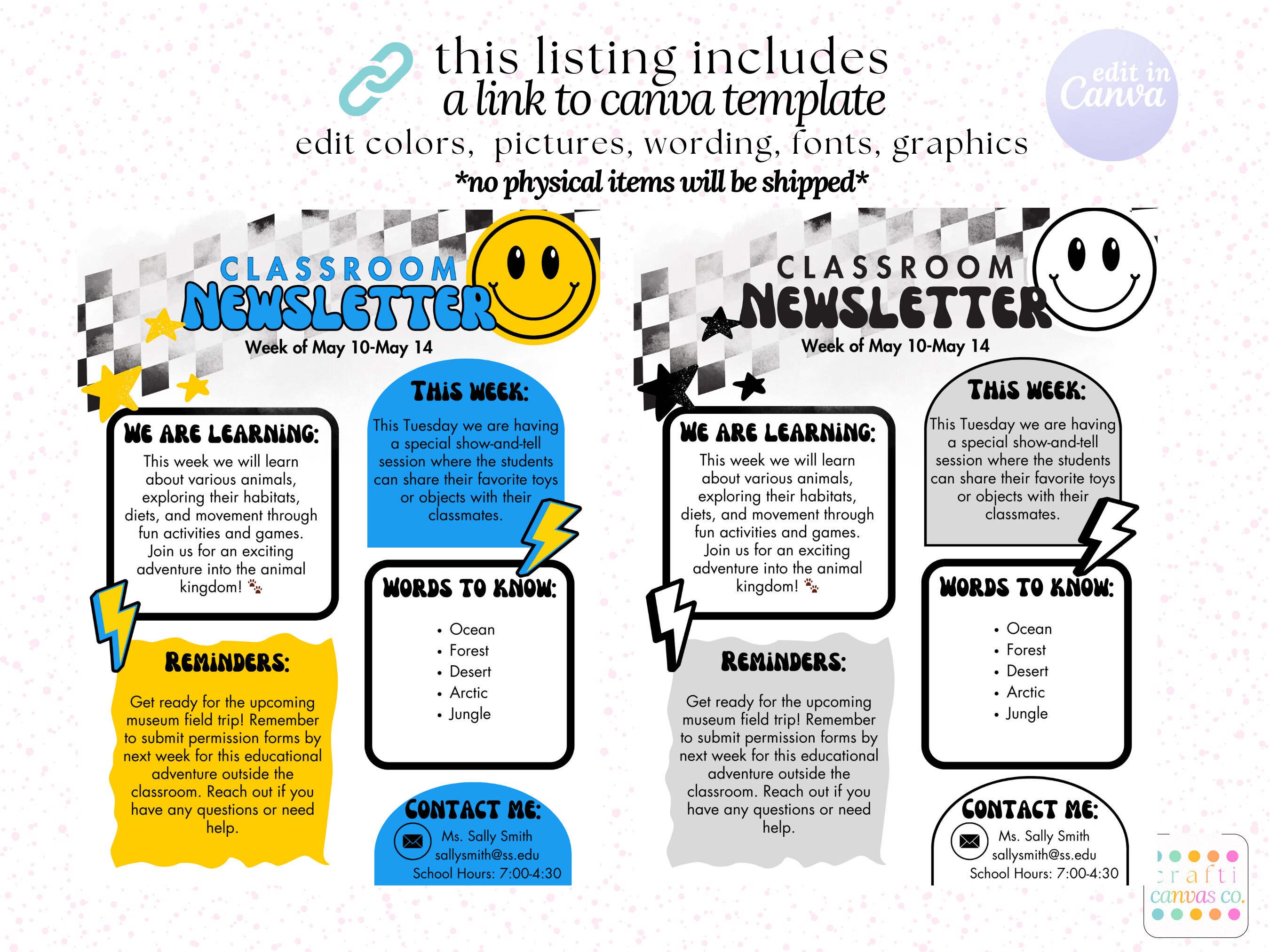 Monthly Classroom Newsletter Editable Template, Teacher Classroom Flyer ...