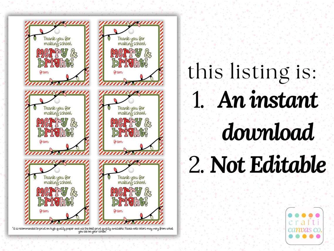 Merry & Bright Holiday Gift Tags Instant Download Christmas Note for ...