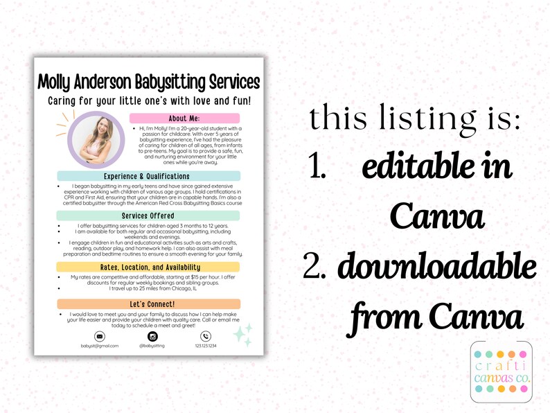 Personalized Babysitting Flyer Template - Editable in Canva - Custom ...