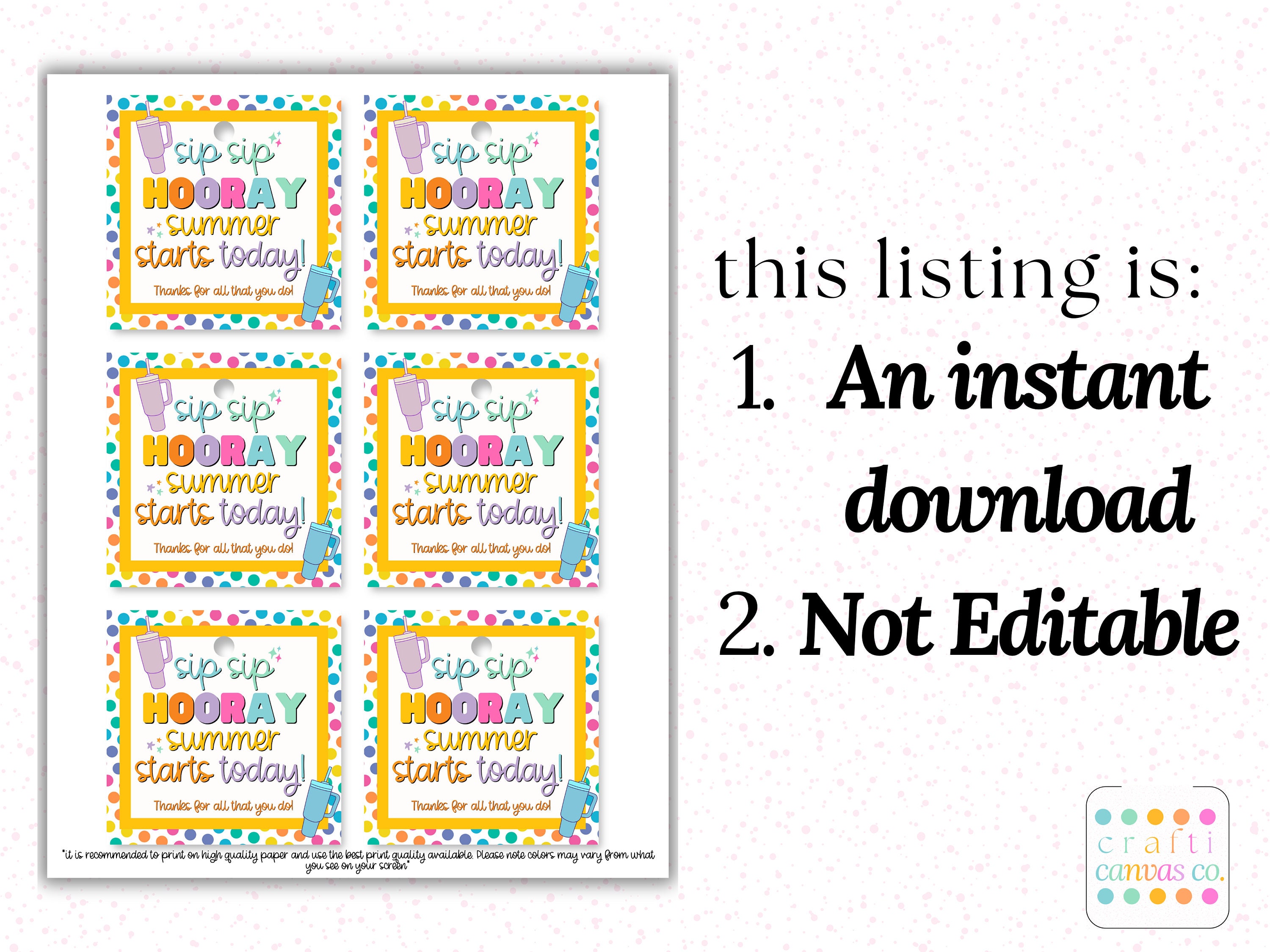 End of Year Thank You Drink Tag - Sip Sip Hooray Teacher Gift - Summer ...