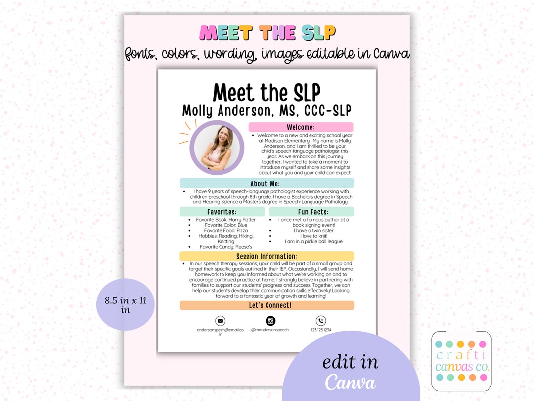 Meet the SLP Template, Editable Speech Pathologist Introduction, Back ...