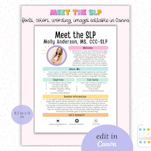 Meet the SLP Template, Editable Speech Pathologist Introduction, Back ...