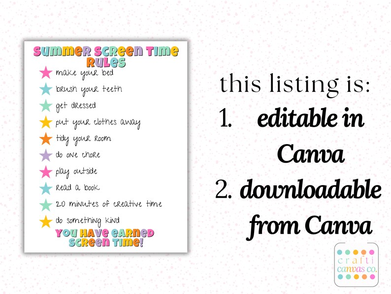 Kid Screen Time Rules, Summer Electronic Checklist Instant Download ...