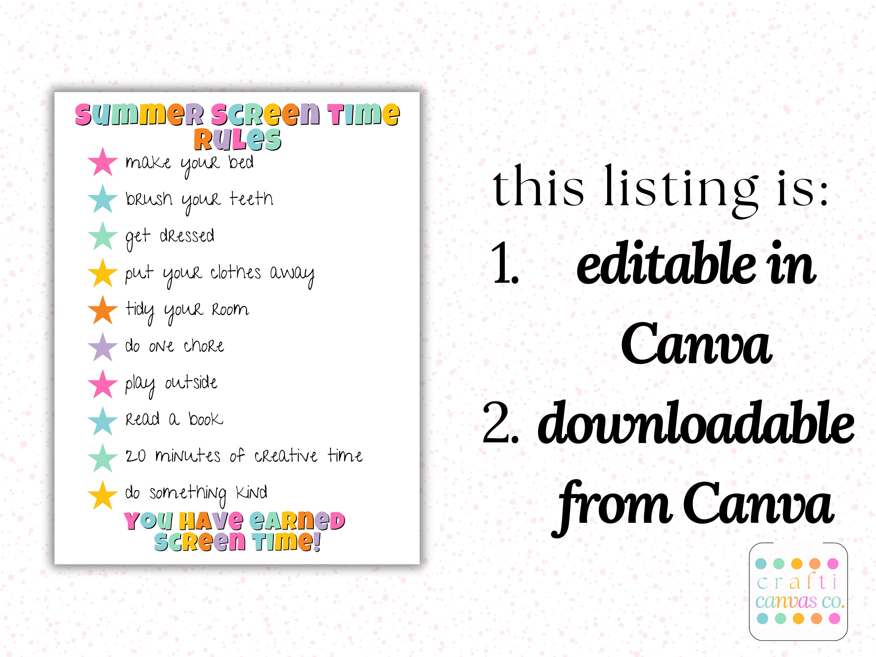 Kid Screen Time Rules, Summer Electronic Checklist Instant Download ...