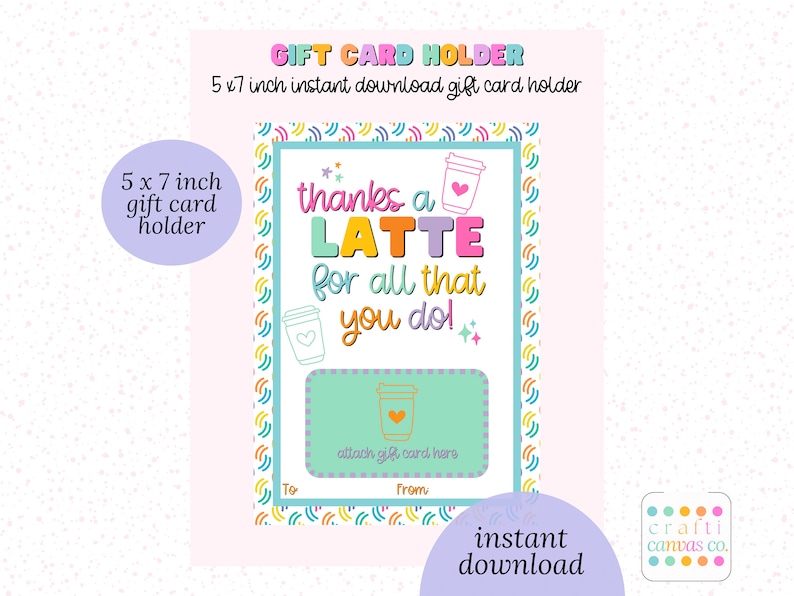 Thanks a Latte Appreciation Gift Card Holder Printable, Coffee Teacher ...