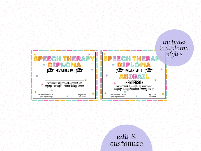 Speech Therapy Student DIY Diploma Editable Canva Template ...