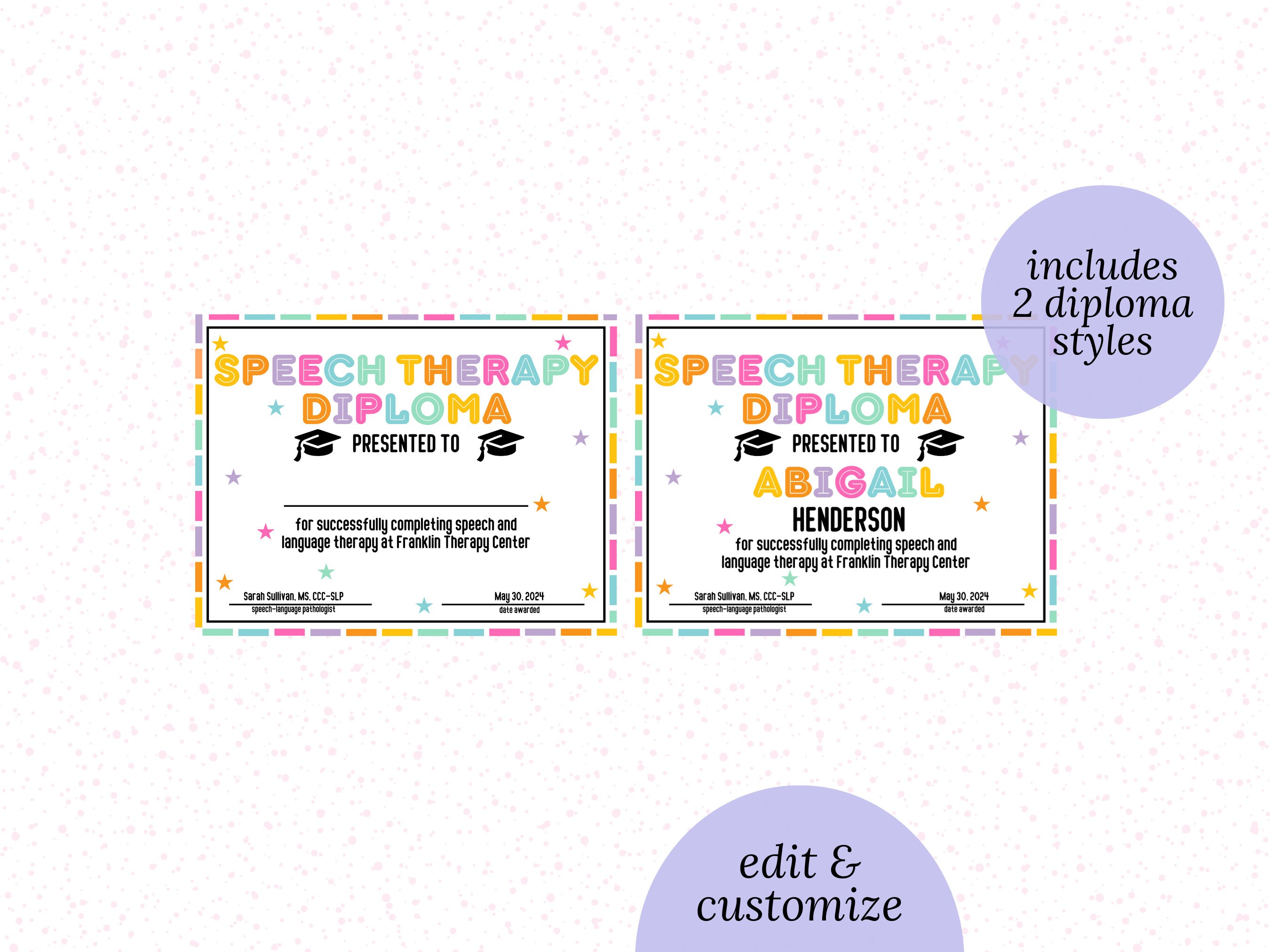 Speech Therapy Student DIY Diploma Editable Canva Template ...