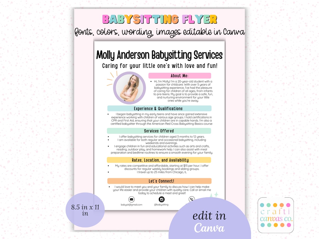 Personalized Babysitting Flyer Template - Editable in Canva - Custom ...
