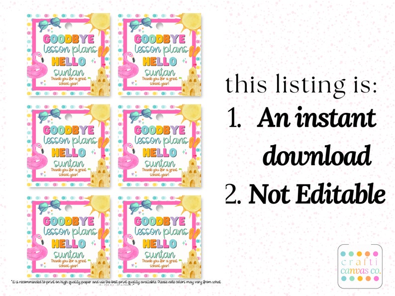 Goodbye Lesson Plans Hello Suntan End of Year Teacher Gift Tag ...