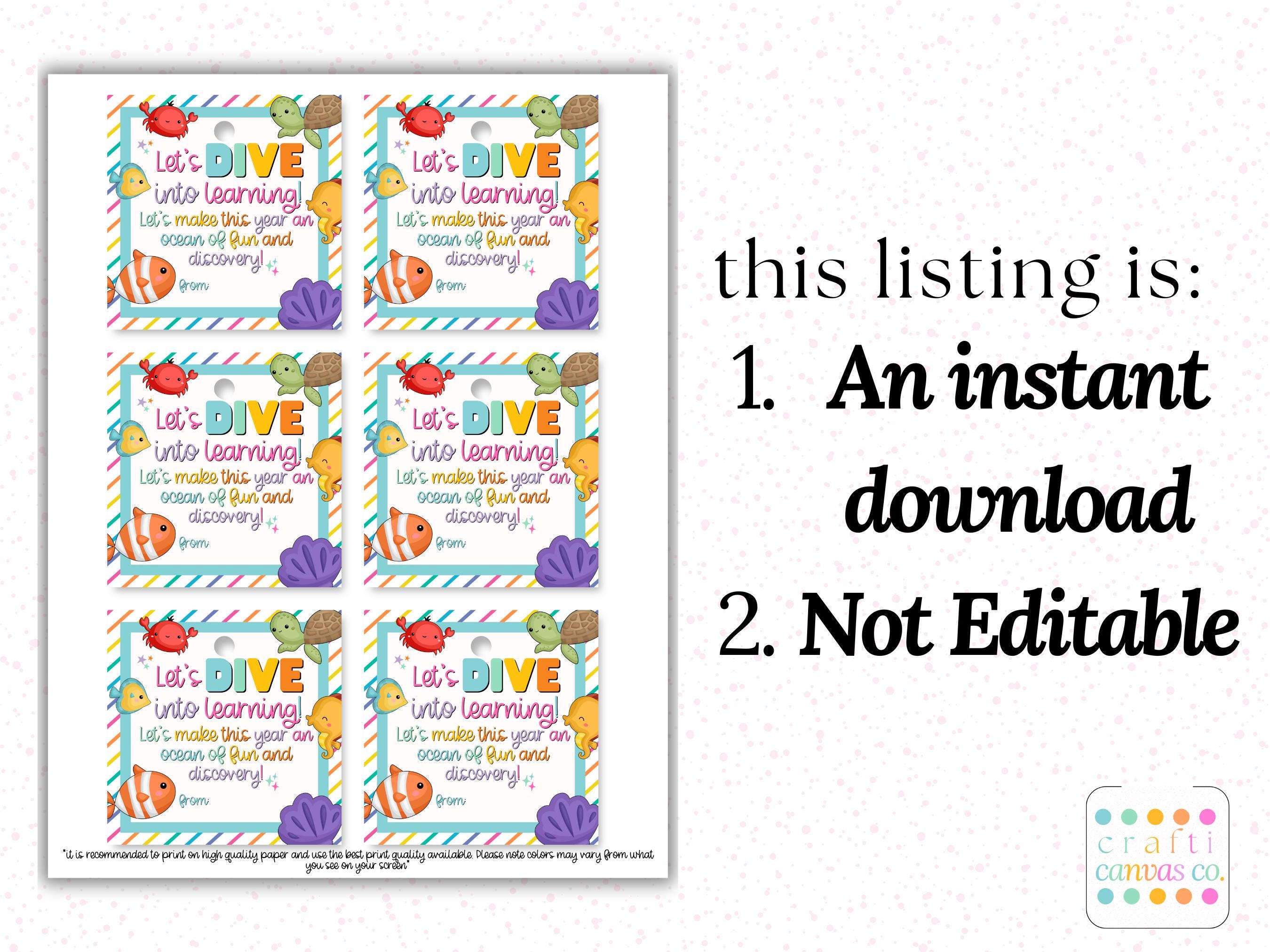 Ocean Student Welcome Gift Tag, Sea Creatures Back to School, Dive Into ...