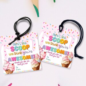 Teacher Appreciation Gift Tag, Ice Cream Favor, End of Year Thank You ...