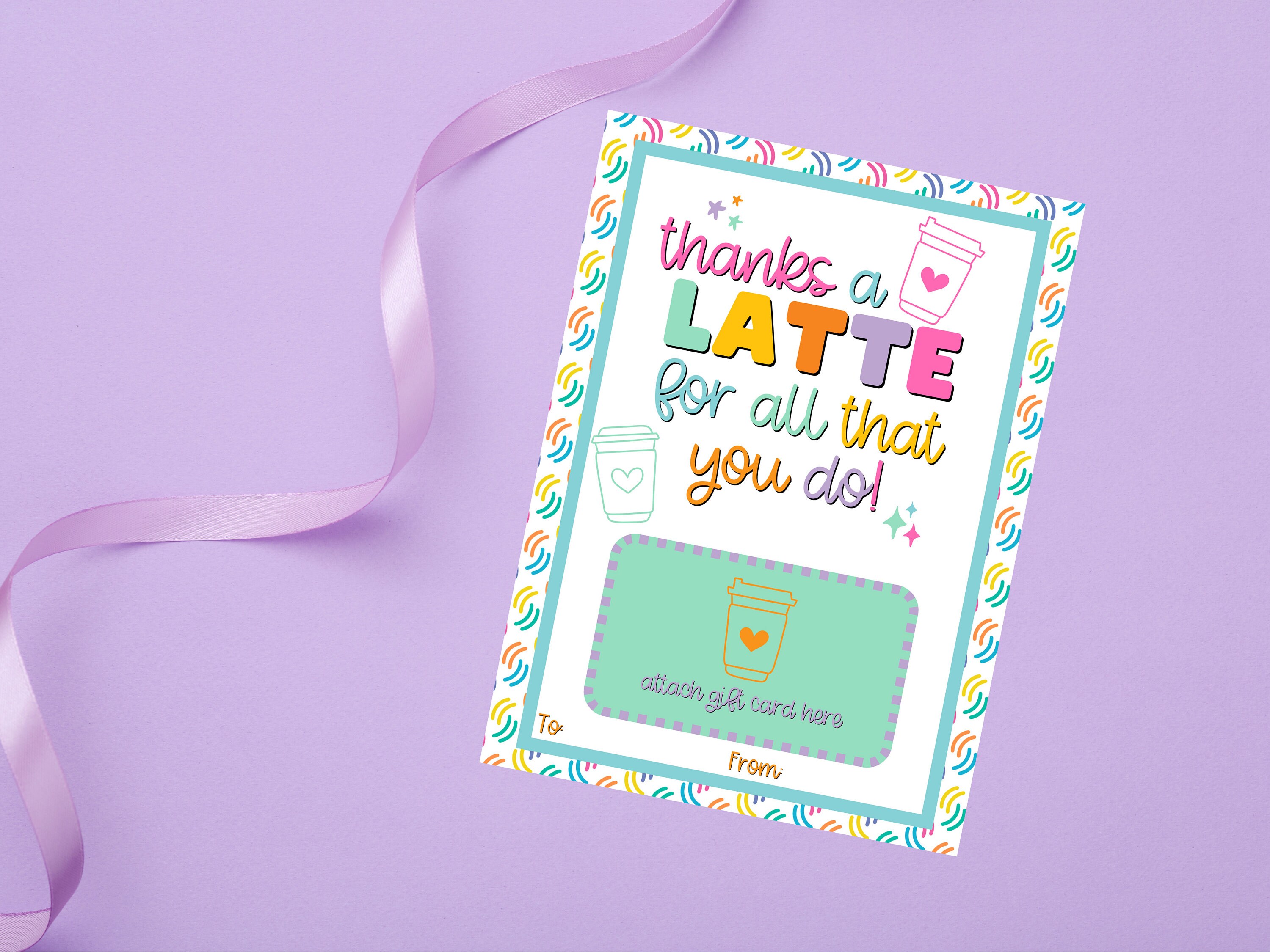 Thanks a Latte Appreciation Gift Card Holder Printable, Coffee Teacher ...
