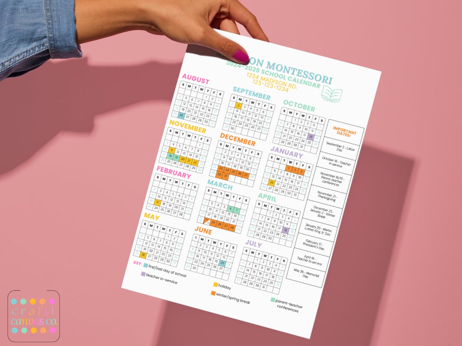 2024-2025 Editable School Calendar Template | Year at a Glance Schedule ...