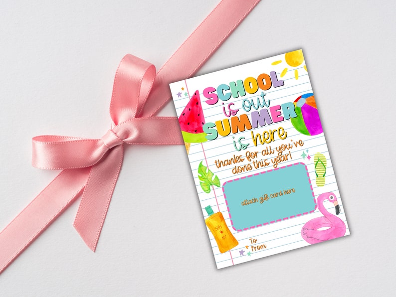 School is Out Summer is Here Gift Card Holder Printable, Teacher Thank ...