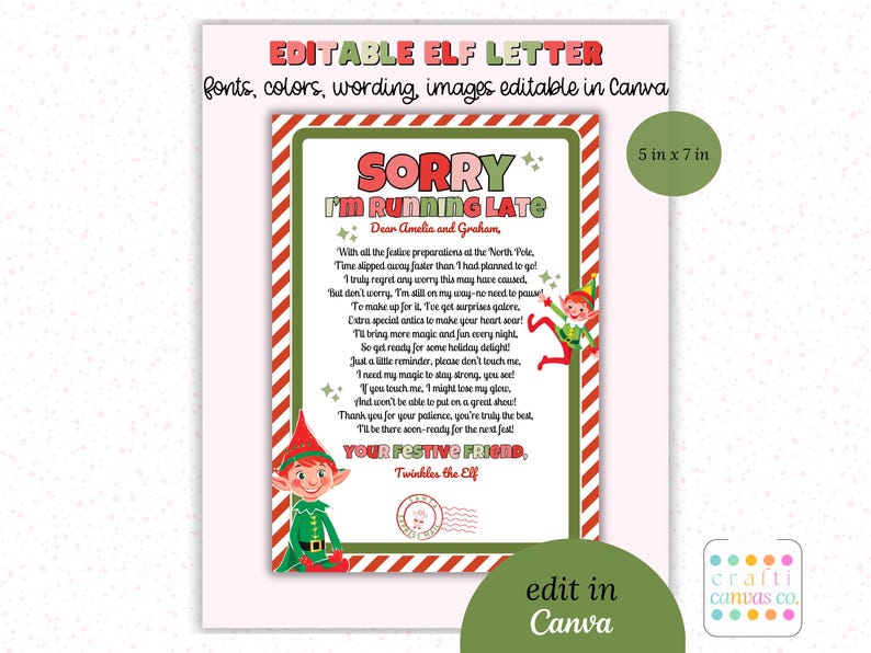 Elf Arrival Letter, Sorry I'm Running Late Editable Canva Letter for ...
