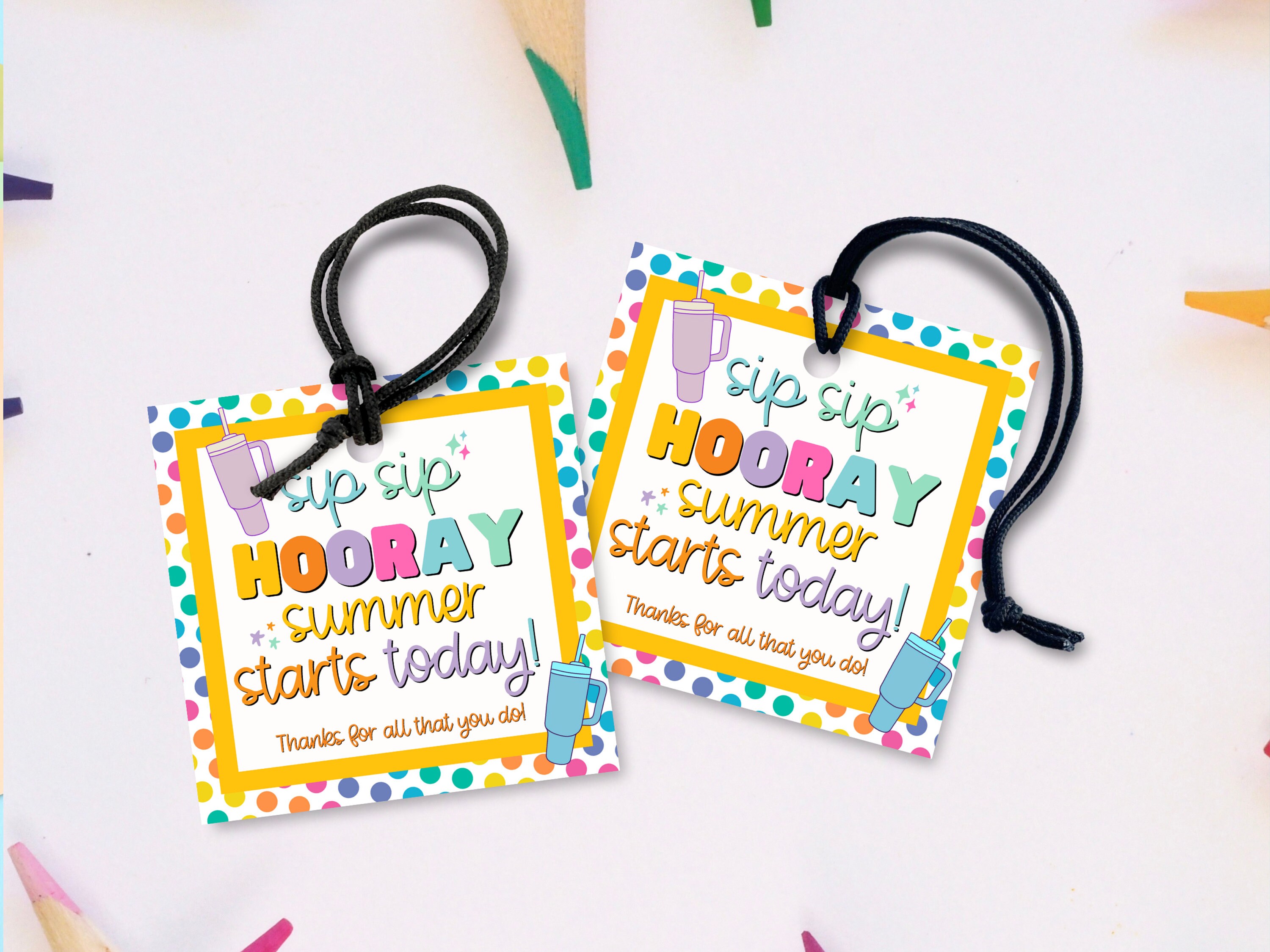 End of Year Thank You Drink Tag - Sip Sip Hooray Teacher Gift - Summer ...