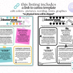 Colorful Classroom Newsletter Editable Template, Monthly Classroom ...